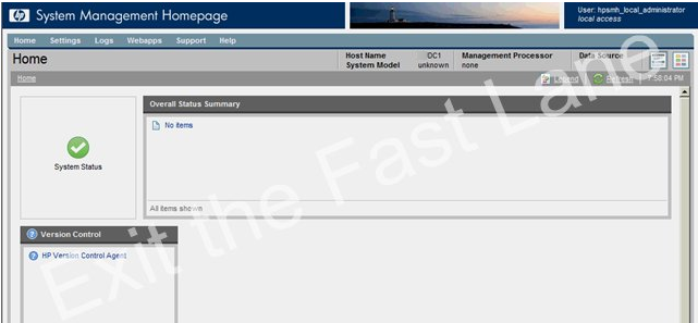 HP System Management Homepage shows no items – Exit | the | Fast | Lane